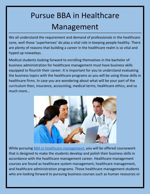 Pursue BBA in Healthcare Management