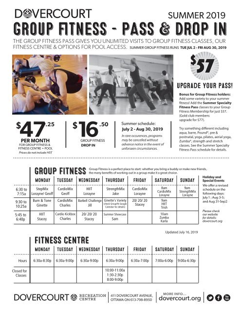 Summer 2019 group fitness schedule