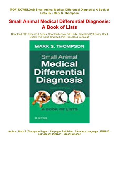 Free P.d.f *Small Animal Medical Differential Diagnosis: A Book of Lists* full_online