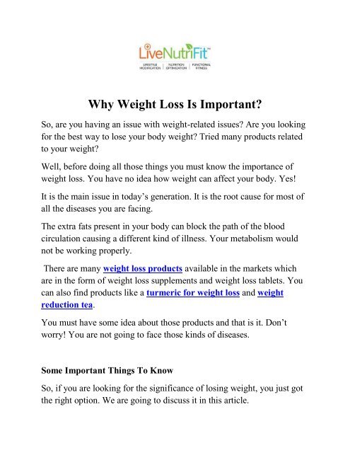 Why weight Loss Is Important