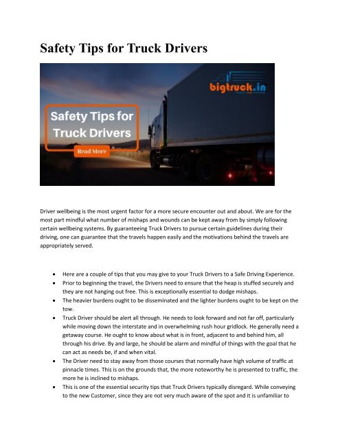 safety tips to truck drivers