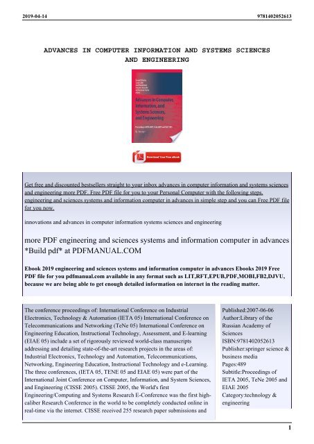 Advances in computer information and systems sciences and engineering