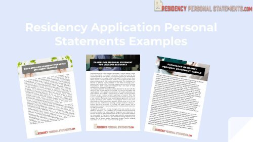 Residency Application Personal Statements Examples