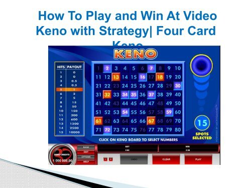 How To Play and Win At Video Keno with Strategy