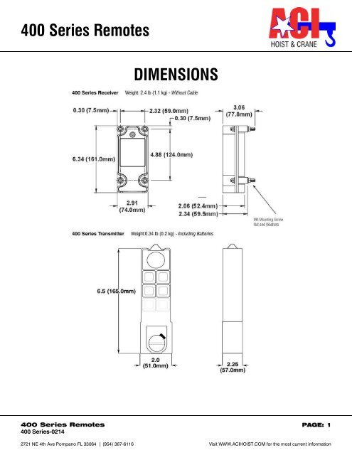 400_Series_Remotes_Dimensions_Specifications