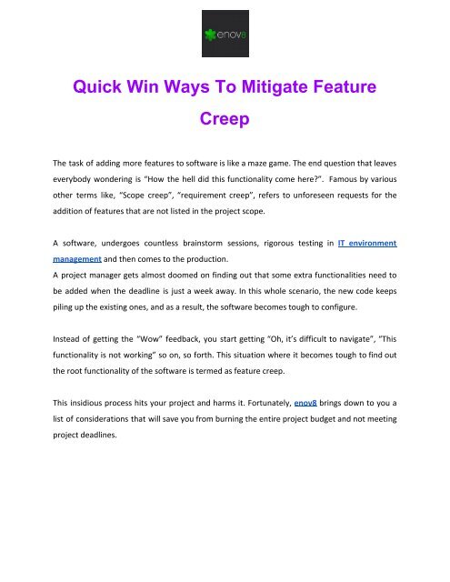 Quick Wins Ways To Mitigate Feature Creep