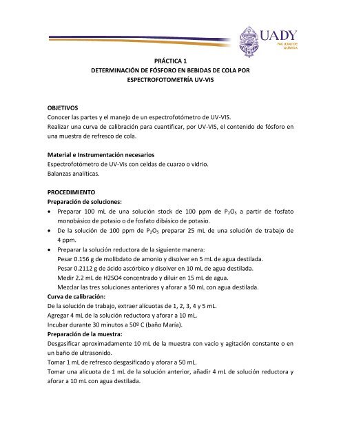 PrÁctica 1 DeterminaciÓn De FÓsforo En Bebidas De