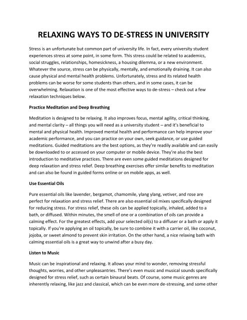 RELAXING WAYS TO DE-STRESS IN UNIVERSITY