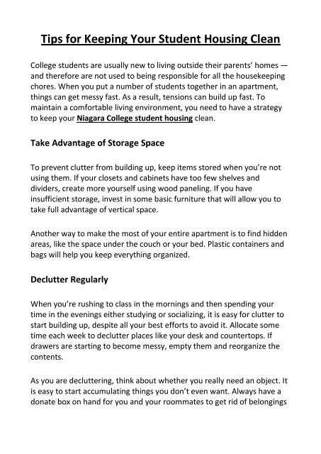 Tips for Keeping Your Student Housing Clean