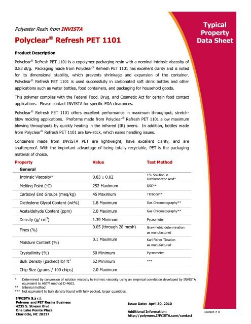 Polyclear Refresh PET 1101 - Polymer and Resins - Invista