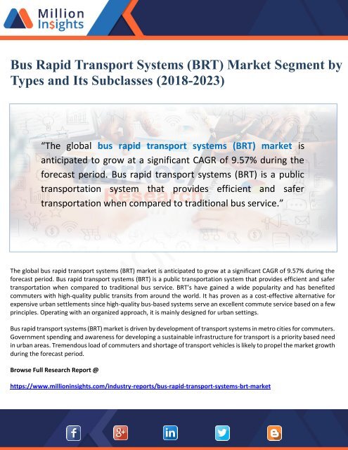 Bus Rapid Transport Systems (BRT) Market Segment by Types 2018-2023