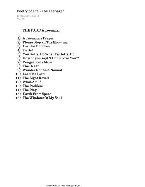 Poems About Life Struggles For Teenagers