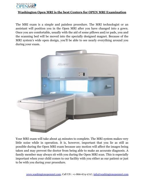 Washington Open MRI is the best Centers for OPEN MRI Examination