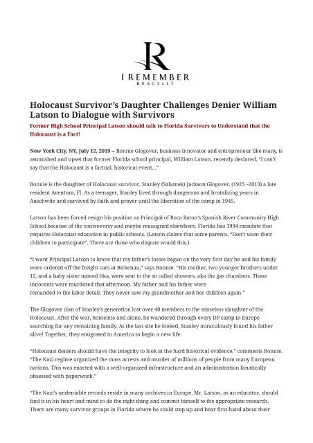 Holocaust Survivor’s Daughter Challenges Denier William Latson to ...