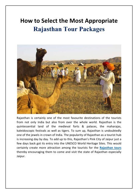 How to Select the Most Appropriate Rajasthan Tour Packages