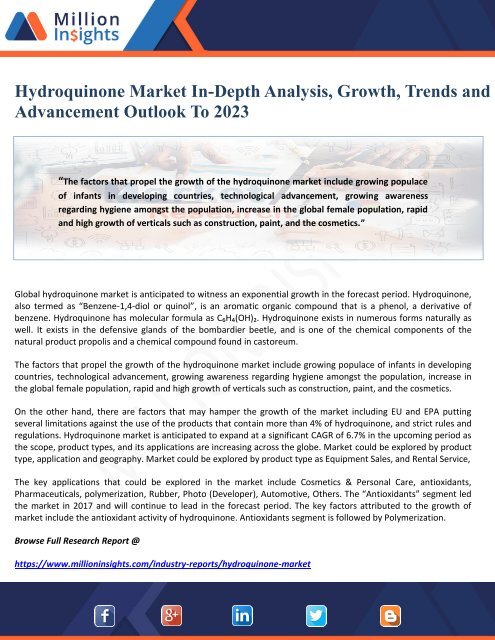 Hydroquinone Market In-Depth Analysis, Growth, Trends and Advancement ...