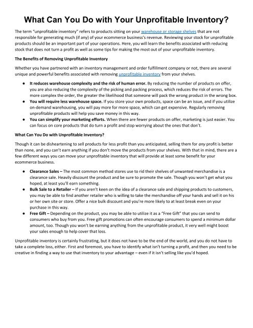 What Can You Do with Your Unprofitable Inventory?