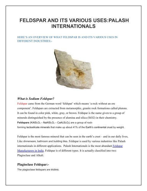FELDSPAR AND ITS VARIOUS USES