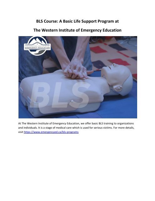 BLS Course: A Basic Life Support Program at The Western Institute of ...