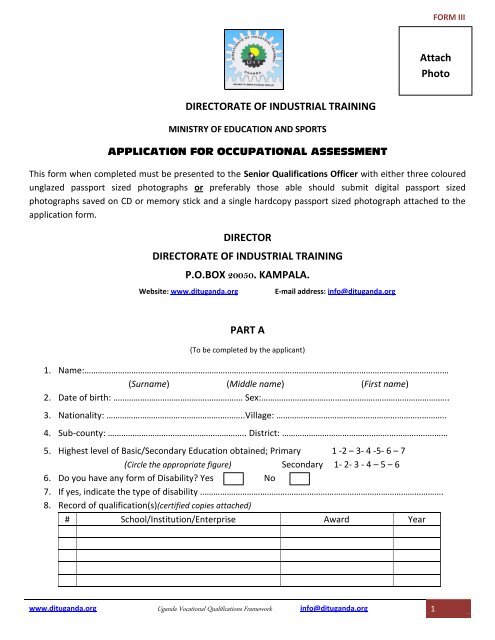 APPLICATION FORM-OCCUPATIONAL ASSESSMENT