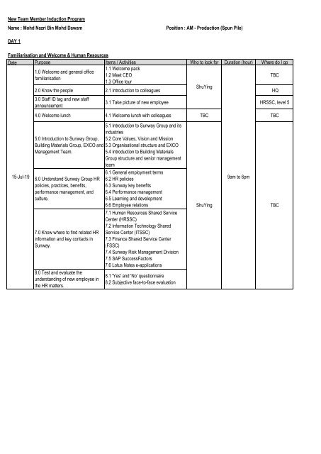 Employee Induction Programme