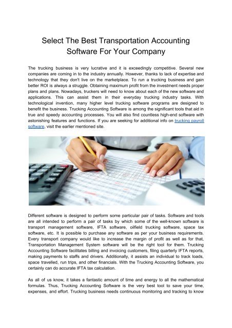 Select The Best Transportation Accounting Software For Your Company
