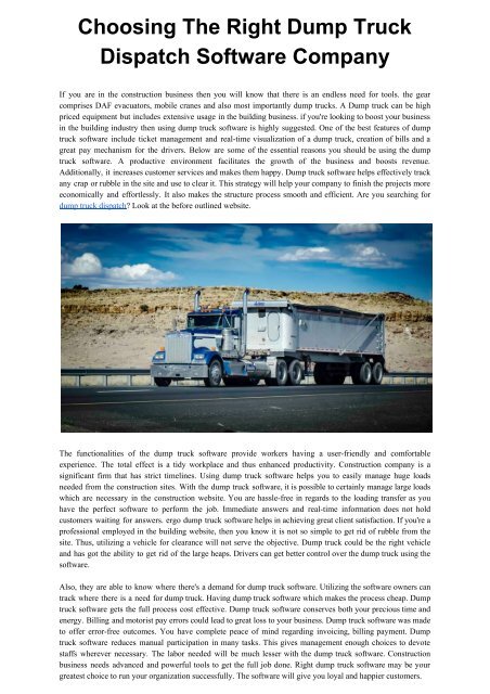 Choosing The Right Dump Truck Dispatch Software Company