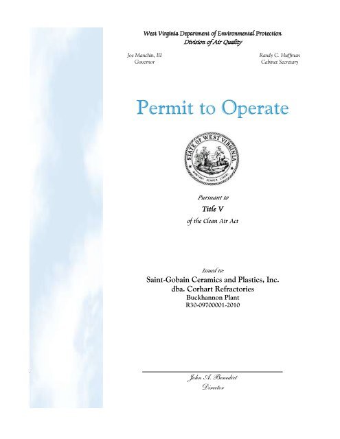 Permit to Operate - WV Department of Environmental Protection