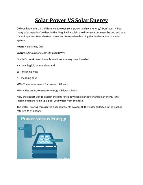 Solar Power VS Solar Energy