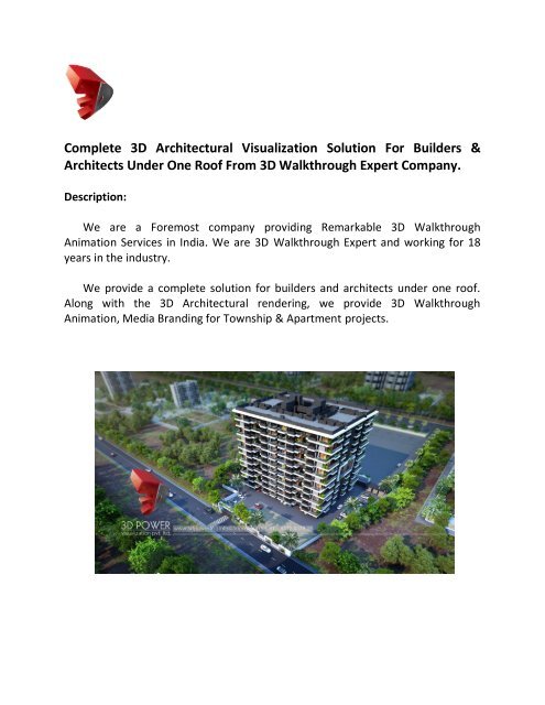 Complete 3D Architectural Visualization Solution For Builders Complete 3D Architectural Visualization Solution For Builders