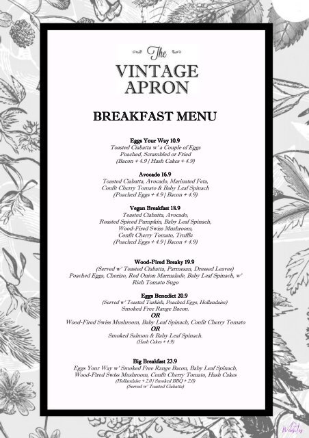 The Vintage Apron Menu