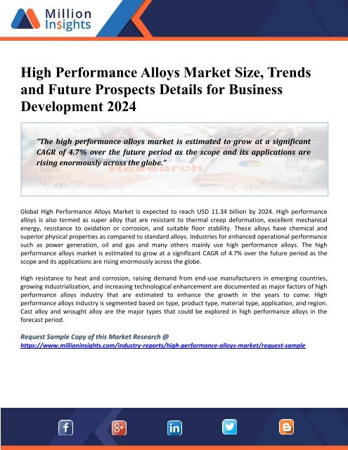 High Performance Alloys Market Size Trends And Future Prospects