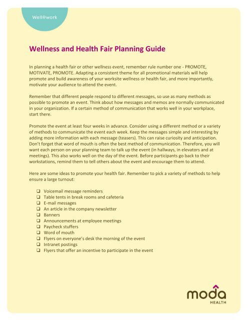 Health fair planning guide