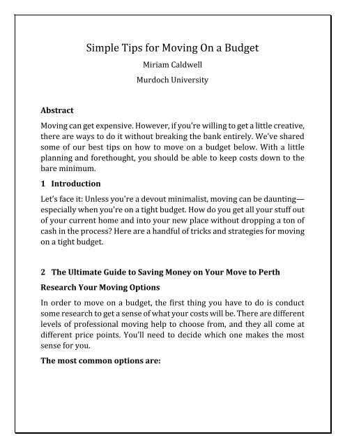 Simple Tips For Moving On A Budget