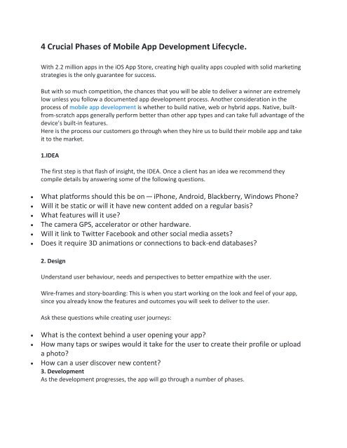 4 Crucial Phases of Mobile App Development Life cycle - www.digifutura.com