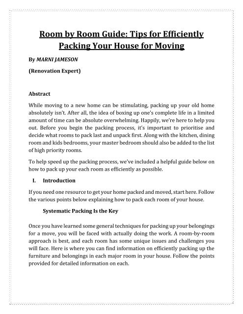 Room by Room Guide- Tips for Efficiently Packing Your House for Moving