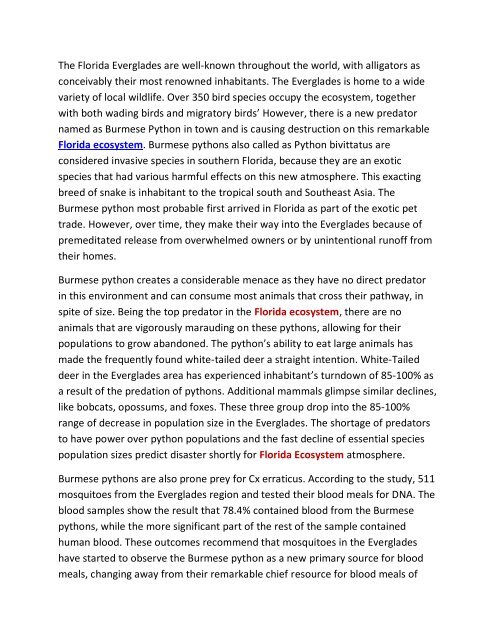 How Burmese Pythons have impacted the Everglades Florida ecosystem