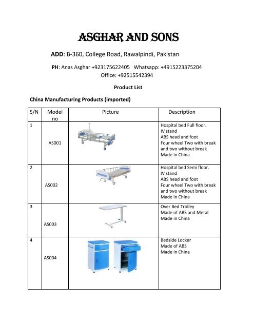 AAS Product List