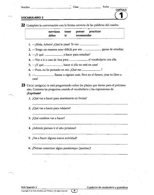 Expresate 3 Cuaderno de vocabulario y gramatica chapter 1