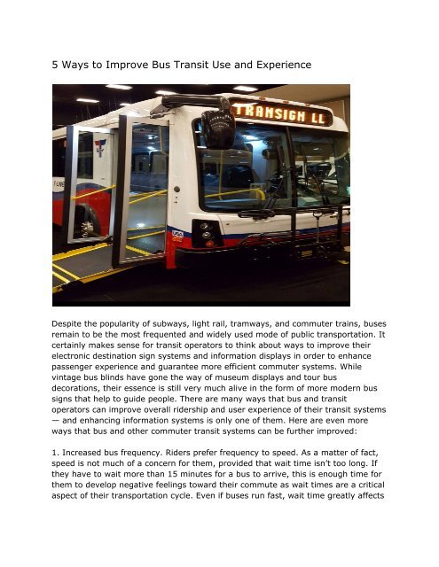 5 Ways to Improve Bus Transit Use and Experience