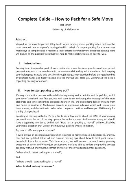 Complete Guide - How to Pack for a Safe Move