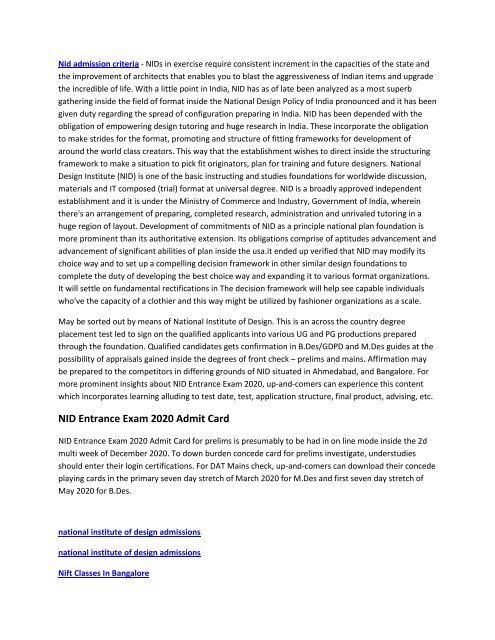 nid admission criteria