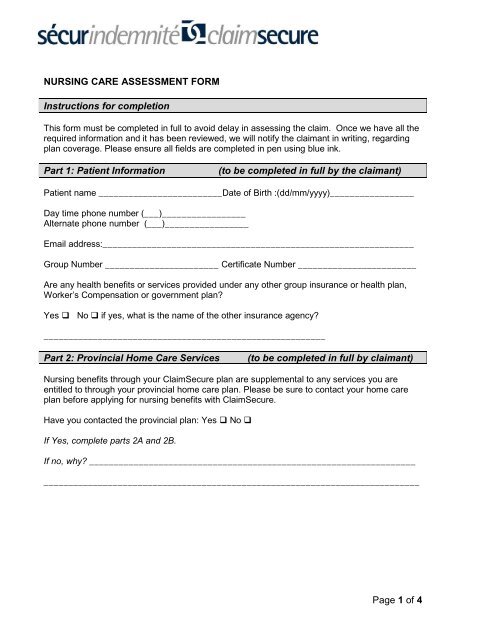 Nursing Patient Assessment Form