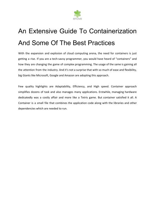 An Extensive Guide To Containerization And Some Of The Best Practices