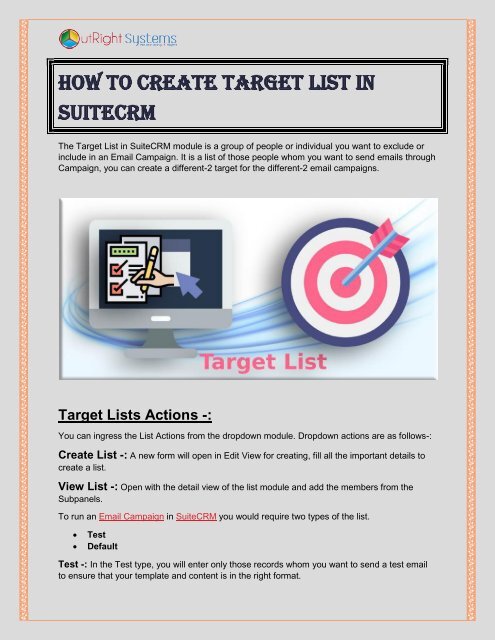 how to create target list in suitecrm | Outright Store