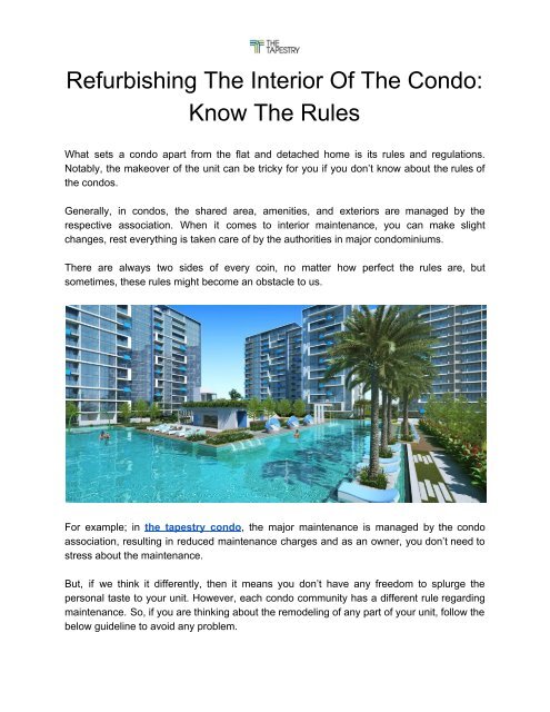 Refurbishing the Interior of The Condo_ Know The Rules