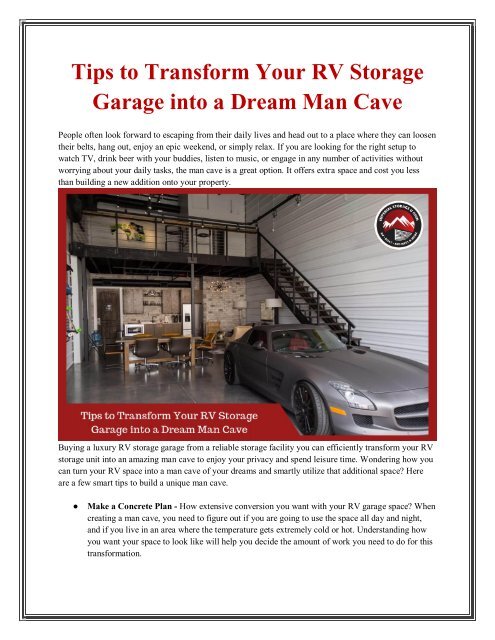 Tips to Transform Your RV Storage Garage into a Dream Man Cave