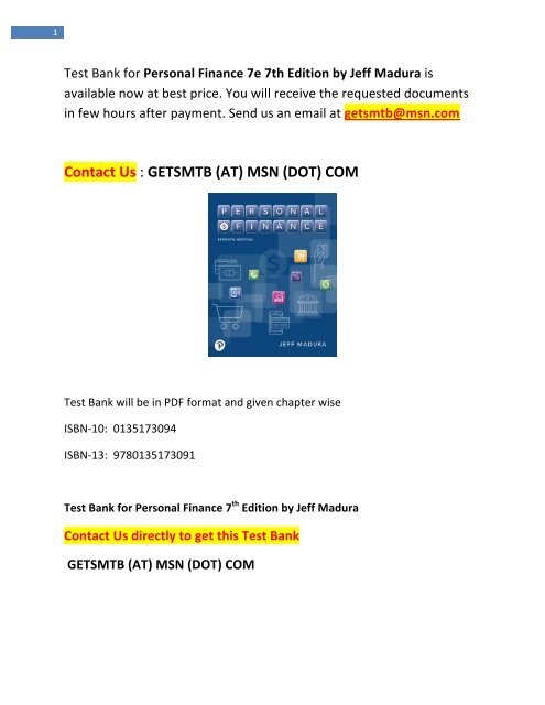 Test Bank for Personal Finance 7e by Madura
