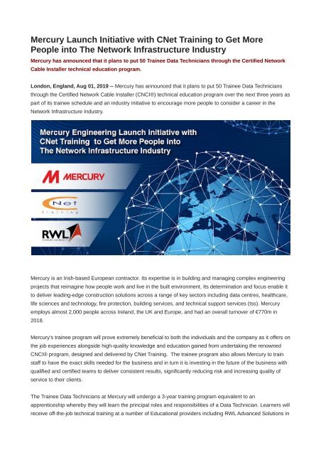 Mercury Launch Initiative with CNet Training to Get More People into ...