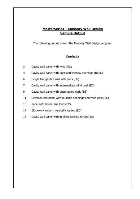 MasterSeries Masonry Sample Output